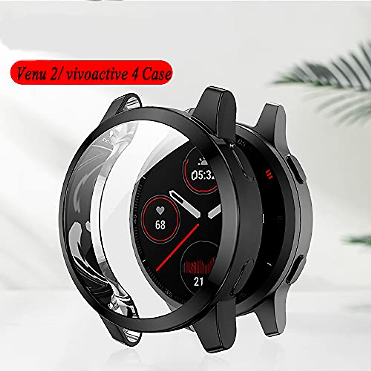 FitTurn Screen Protector Case Compatible with Garmin Venu 2 & Vivoactive 4 Watch TPU Slim Case Cover [Plating Metal Color Frame] [3D Full Coverage] Shell Protective for Venu 2 Watch (3pack-Black)