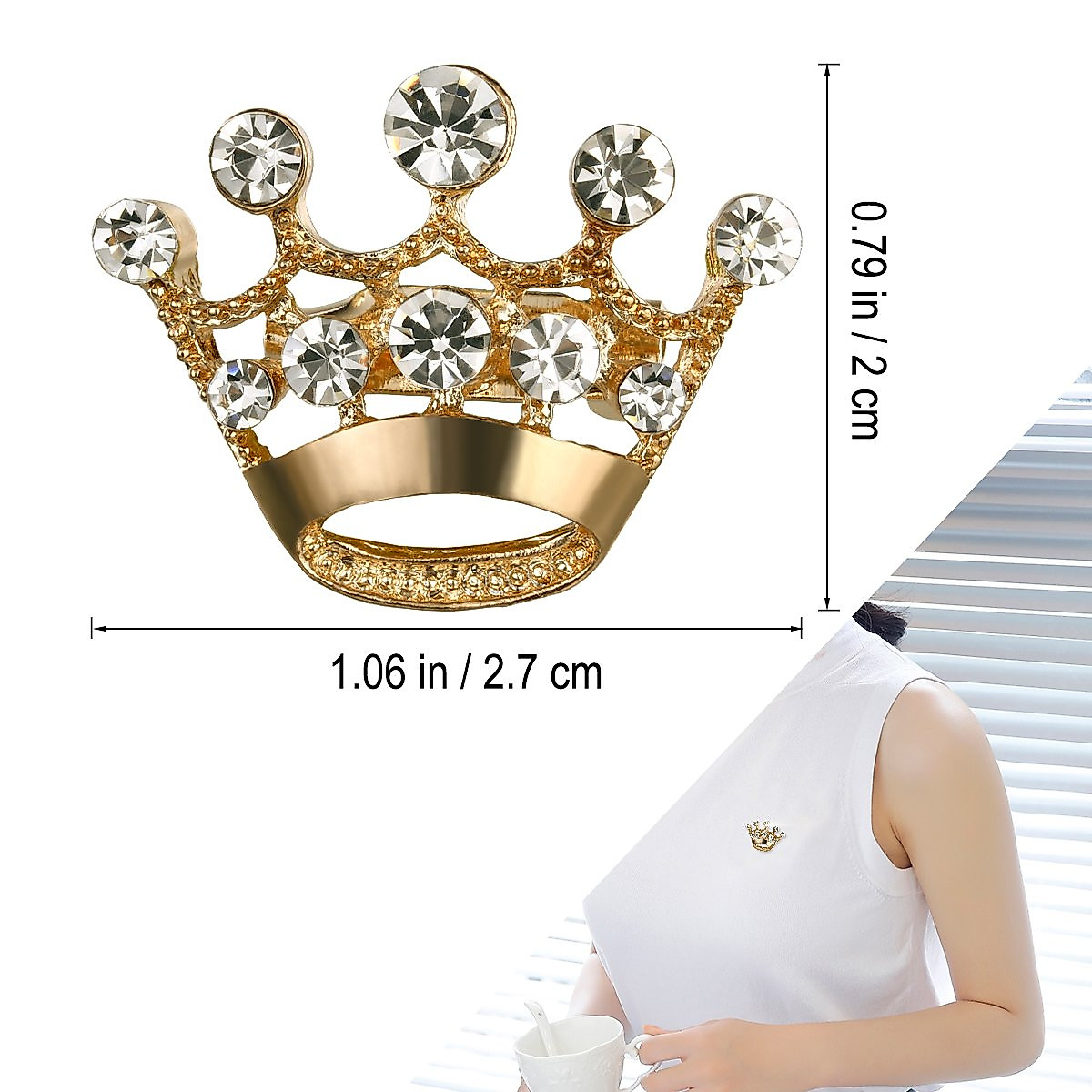 Tinksky Diamante Wedding Party Pageant Tiara Crown Corsage Brooch Pin Valentine's Day Gift, pack of 12, Gold, 2.8 * 2 * 2cm