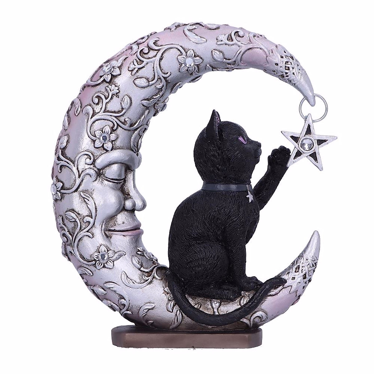 Nemesis Now Enchanting Luna Companion Moon and Cat Figurine, Hand-Painted Resin Ornament for Alternative Occult Decor and Gift for Witches, 18.8cm