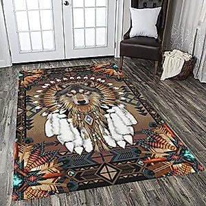 Native American Area Rug and 4 Pcs Non Slip Rug Tape for Floors Tiles Combo, Southwest Area Rugs, Southwest Design Rug, Geometric South West Pattern, c127 Modern Rug Home Décor, 5x8 ft