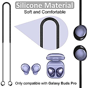 Strap Ear Tips Kit for Galaxy Buds Pro SM-R190, Anti-Lost Soft Silicone Lanyard Neck Rope Cord Leash Replacement Gel Eartips Skin Accessories Compatible with Samsung Galaxy Buds Pro - Black