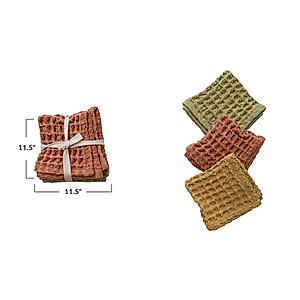 Creative Co-Op 11-1/2' Square Stonewashed Cotton Waffle Weave Dish Towel, 3 Colors, Set of 3