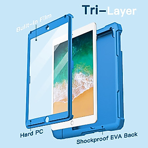 JETech Kids Case for iPad 9.7-Inch (6th/5th Generation, 2018/2017 Model) with Built-in Screen Protector, Shockproof Full-Body Handle Stand Tablet Protective Cover (Blue)