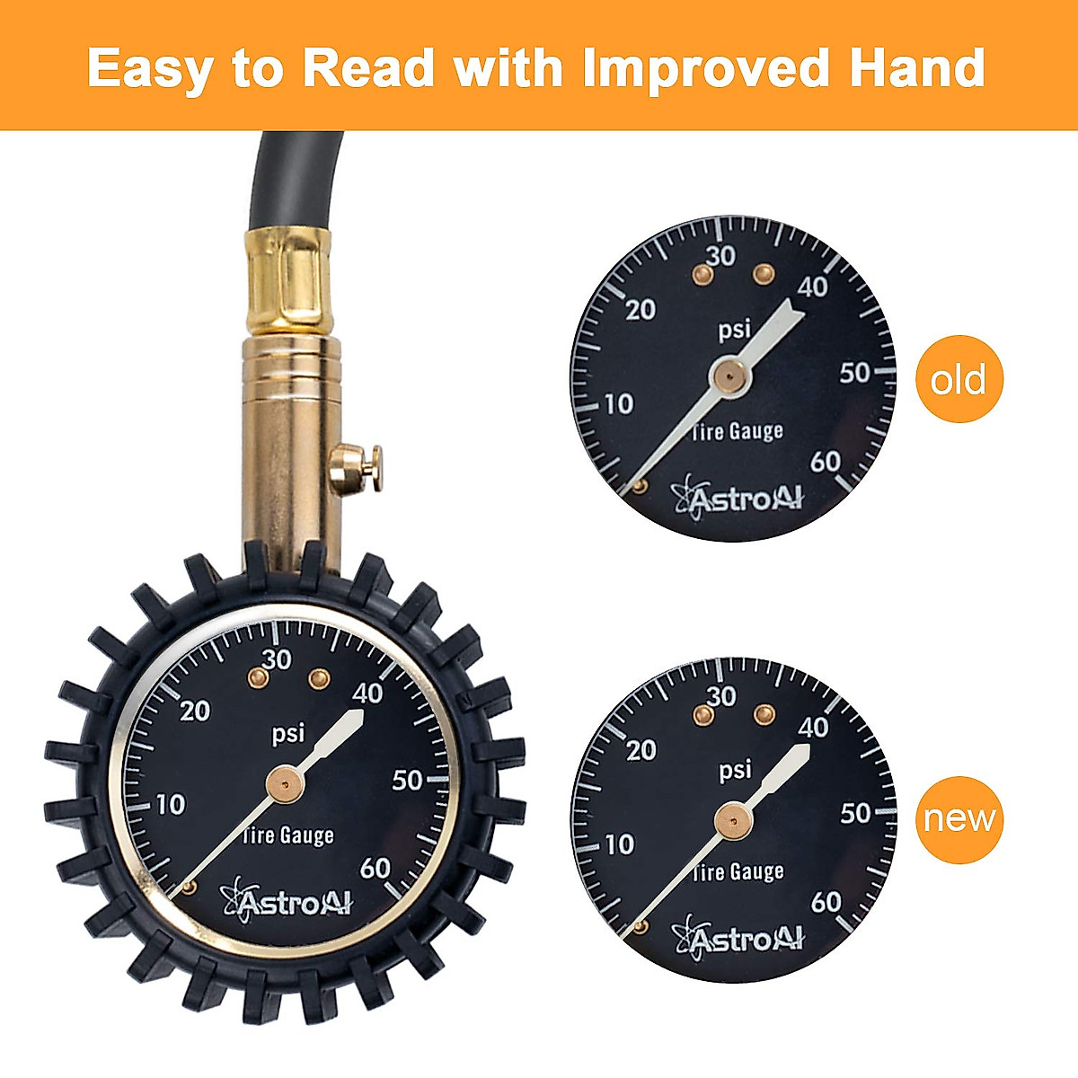 AstroAI Tire Pressure Gauge, 0-60 PSI, Certified ANSI B40.1 Accurate with Large 2" Dial Easy to Read for Car, SUV, Truck & Motorcycle