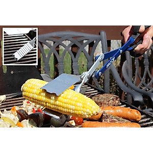 BBQ Croc 3 in 1 Barbecue Tool 18-inch - Lightweight and Long Tongs, Spatula and Grill Scraper (Blue) (18 inch Without Flashlight)