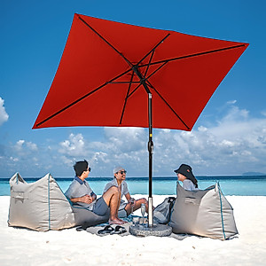 SUNVIVI OUTDOOR 6.5 x 10 Ft Rectangular Patio Umbrella Aluminum Pole, Outdoor Table Market Umbrella with Crank, 6 Steel Ribs, Polyester Canopy, Red