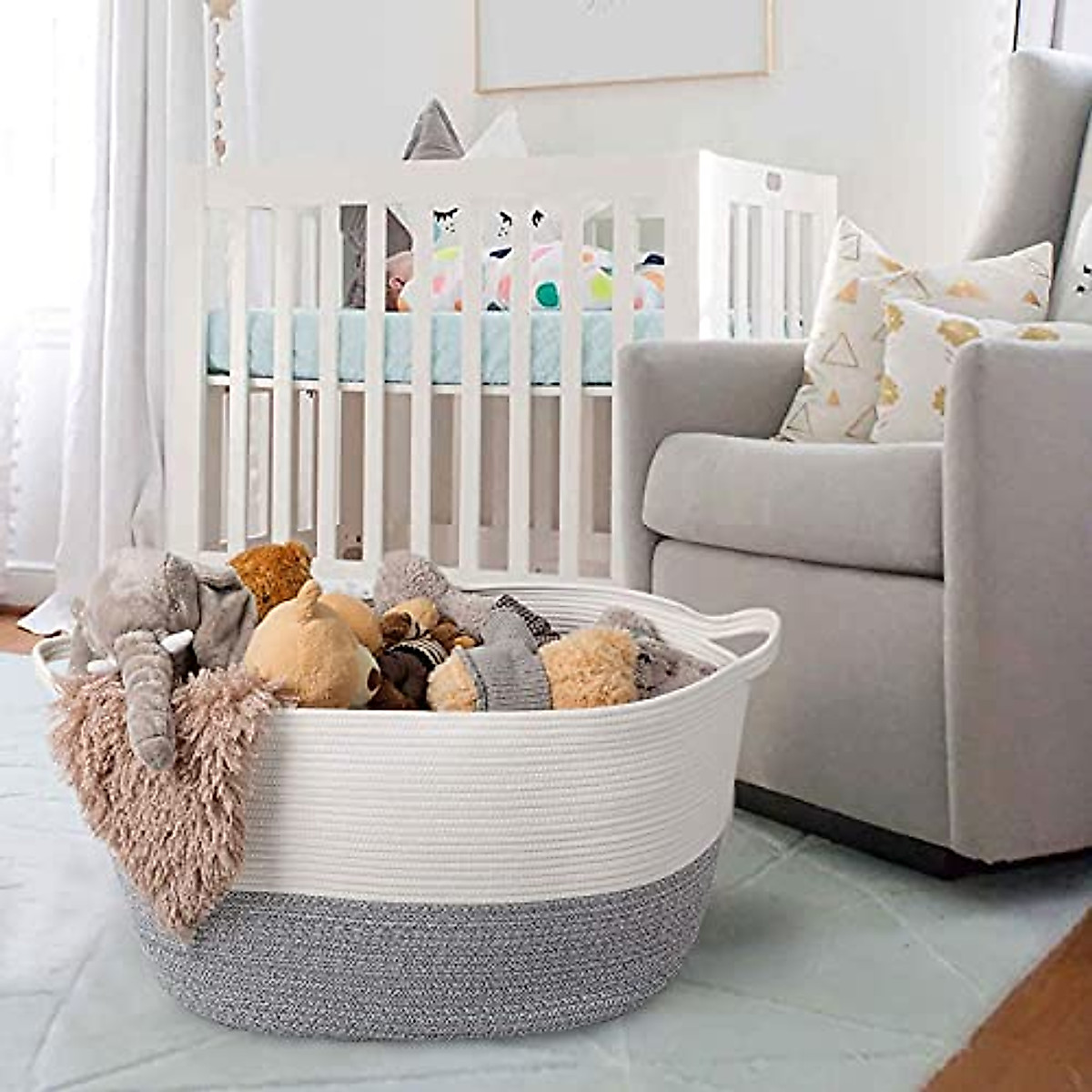 Goodpick XXX Large Cotton Rope Basket Woven Storage Basket Pillow Blanket Basket (Set of 2)