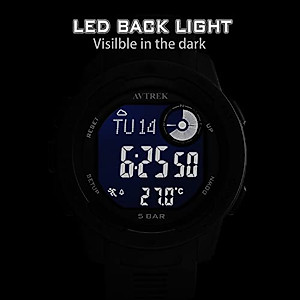 AVTREK Tactical Digital Watch-No App Pedometer Watch-Altimeter Barometer Compass Watch-LED Backlight-50M Waterproof-Outdoor Sports Watch for Men&Women-Walking/Running/Hiking(Black)