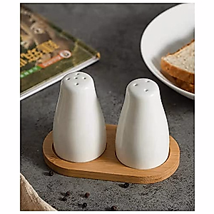Salt and Pepper Shakers Set with a Bamboo Tray Ceramic Salt Shaker White Salt and Pepper Shaker Simplicity Salt and Pepper Set