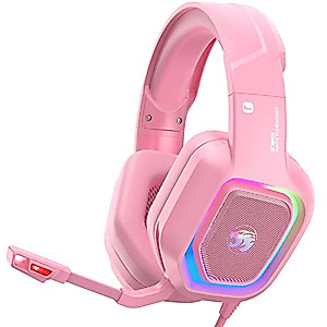 ZIUMIER Z30 Pink Gaming Headset for PS4, PS5, Xbox One, PC, Wired Over-Ear Headphone with Noise Canceling Microphone, LED Flowing RGB Light, 7.1 Surround Sound,Comfortable Earmuffs