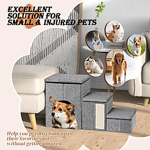 Colewin Dog Stairs for Small Dogs,Non-Slip Dog Steps for Bed and Couch,Dog Ramp for Bed with Storage and Condo,3 Steps Pet Stairs for Small/Medium/Large Dog