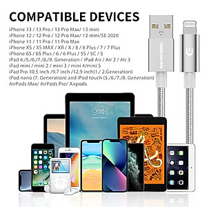 UNBREAKcable iPhone Charger Cable 2M [Apple MFi Certified C89] Fast Nylon Braided Lightning Cable for iPhone 13/13 pro/13 mini/12/12 Pro/Se 2020/11/11 Pro/XR/XS/X/8 iPad Pro - Silver