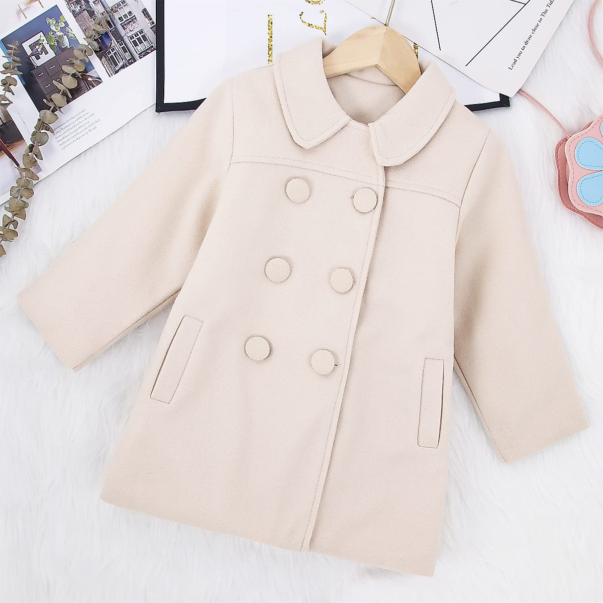 GLIGLITTR Toddler Baby Girl Winter Coat Dress Coat Warm Jacket Long Sleeve Button Trench Coat Kids Peacoat Outwear Clothes(4-5T, Beige)