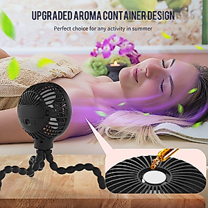 Stroller Fan Battery Operated Upgraded Baby Fan Flexible Tripod Clip on Fan with Lights Aromatherapy 3 Speeds Mini Portable Fan for Car Seat (Black)