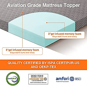 3 Inch Gel Memory Foam Mattress Topper Queen Size, Mattress Pad Cover for Pressure Relief, Bed Topper with Removable Cover, Soft & Breathable,Grey