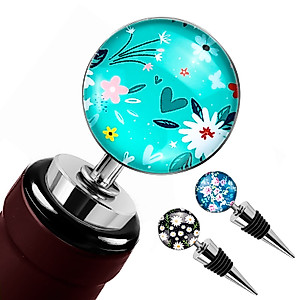 Ohok Wine Stoppers for Bottles,3 Pcs Stainless Steel Wine Stoppers with Decorative Glass for Wine Collection Red Wine Champagne Beer Saver Sealer (Flowers B)