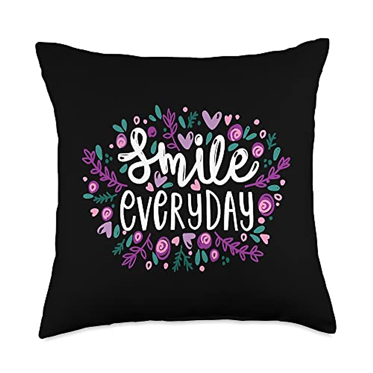 Smile Everyday Cute and Motivating Smiling is Beauty Design Throw Pillow, 18x18, Multicolor