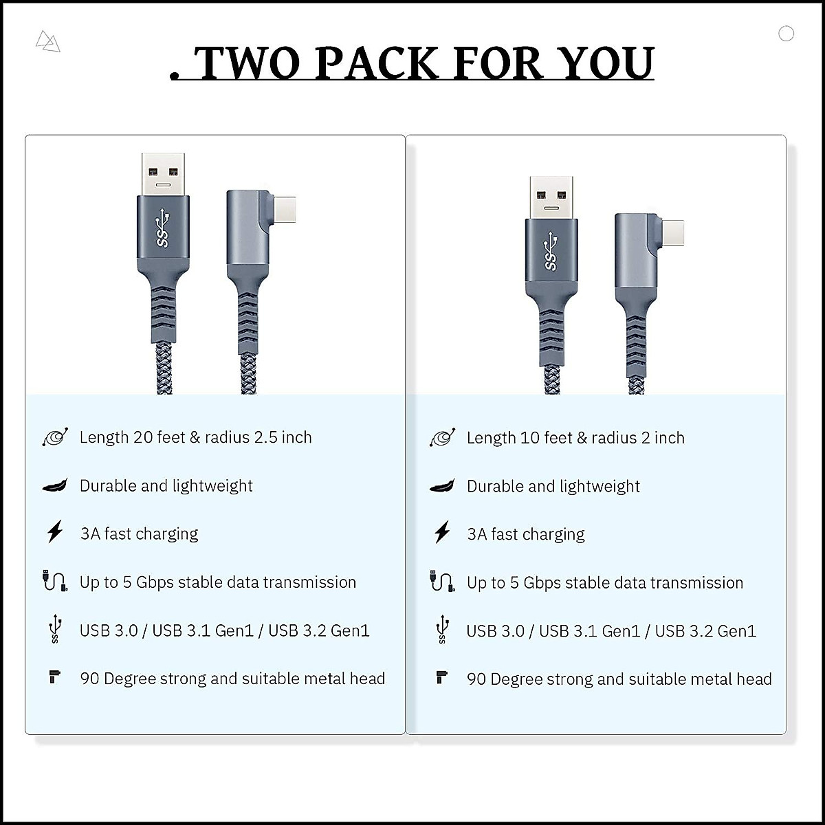 VERSAINSECT nk VR/Virtual Reality Headset Cable for PC Gaming，USB 3.2 Gen1 5Gbps Type C to USB Type A ，High Speed Data Transfer & Fast Charger for Quest 2 and Quest