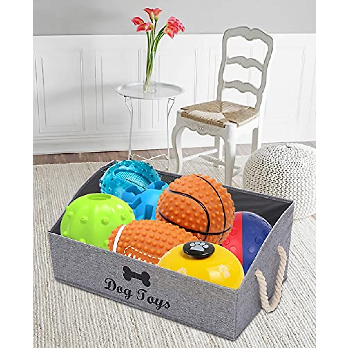 Morezi Large Dog Toy bin Puppy Shallow Toy Baskets - Perfect for Collapsible Bin for Living Room, Playroom, Closet, Home Organization - Snow Gray - Rectangle - Dog