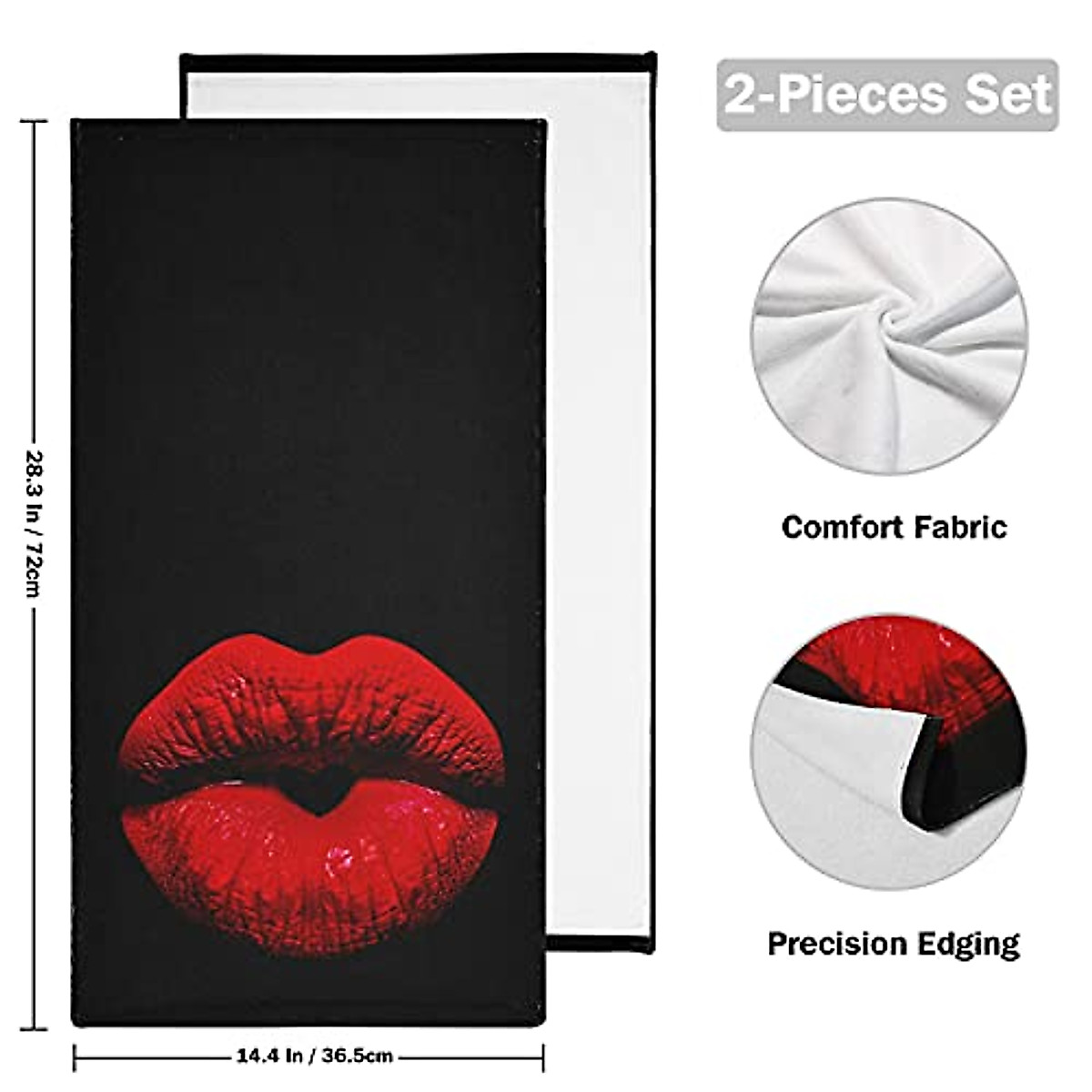SWADAZA Red Lips and a Kiss with Love Valentine's Day Towels - Polyester Cotton, Ultra Soft and Highly Absorbent, Exrta Large Hand Towels 28 x 14 inches, Hotel Spa Yoga Hand Towels (2-Pack)
