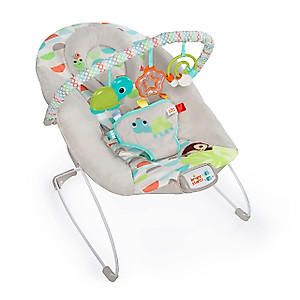 Bright Starts Happy Safari Vibrating Baby Bouncer Seat with 3-Point Harness and-Toy Bar, Age 0-6 Months