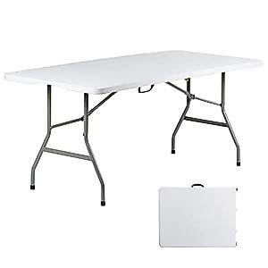 Go-Trio 6 Foot Folding Table 6ft Portable Plastic Tables for Party, Fold-in-Half Foldable Heavy Duty Table, 6’Utility Dining Card Long Table, Indoor Outdoor Folded up for Picnic, Camping, White, Large