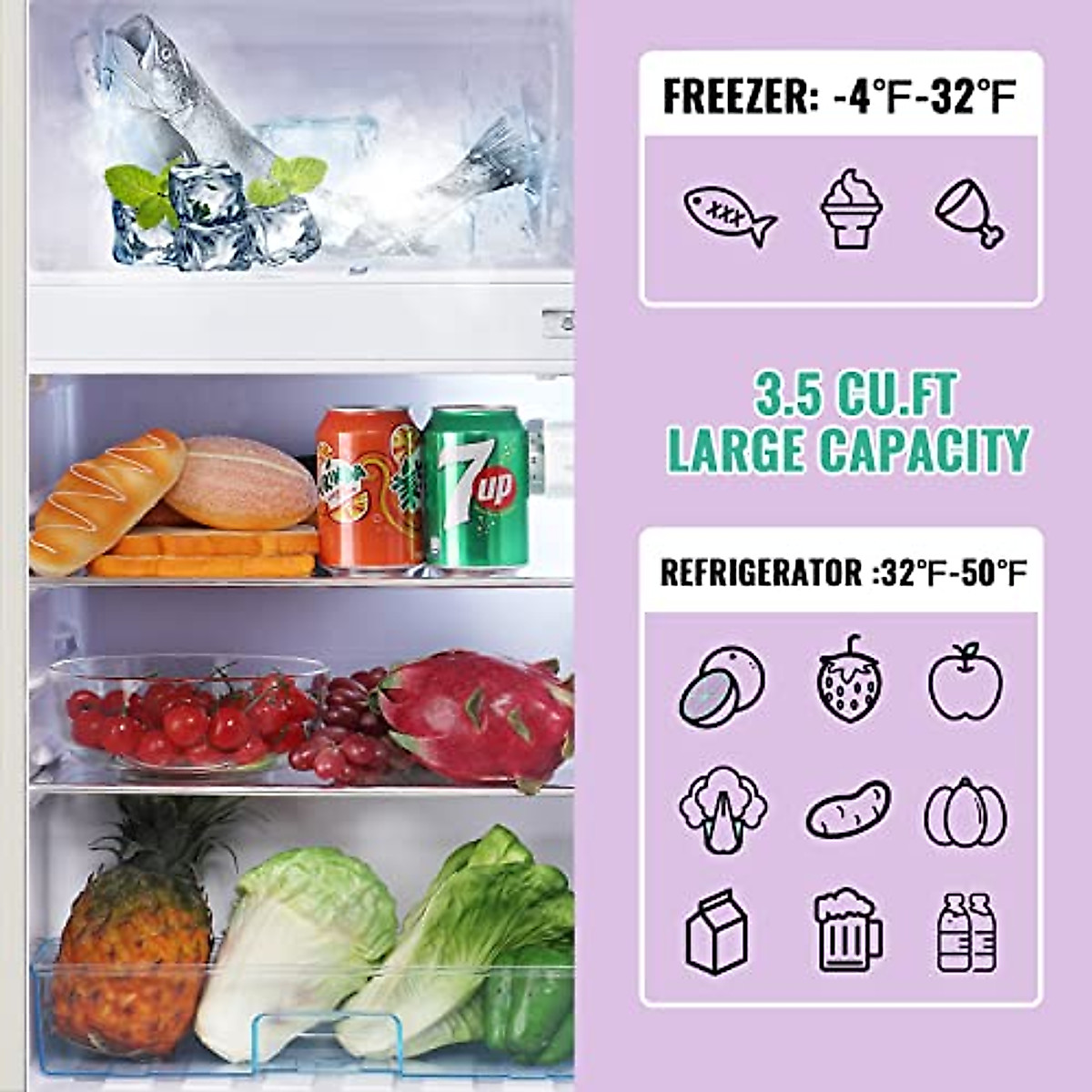 DEMULLER Retro Mini Fridge 3.5 Cu.ft Refrigerator with Top Freezer Compact Fridge Apartment Size Refrigerator Dual Door Fridge with Handles Small Refrigerator for Home Office Dorm