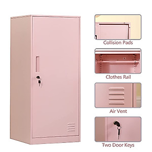 DAYTOYS 1 Door Metal Vertical Storage Locker for Kids Bedroom, Children Room, School, Office, Home,Stackable Steel Storage Cabinet for Toys, Clothes & Sports Equipment,Anti-Falling Device. (1D, Pink)