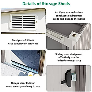 Fingertip WD Outdoor Storage Sheds 4 x 6 FT - Freestanding Outside Steel Shed, Metal Tool Shelter for Storage Lawn Mower, Garbage, Equipment, for Garden, Patio(White)