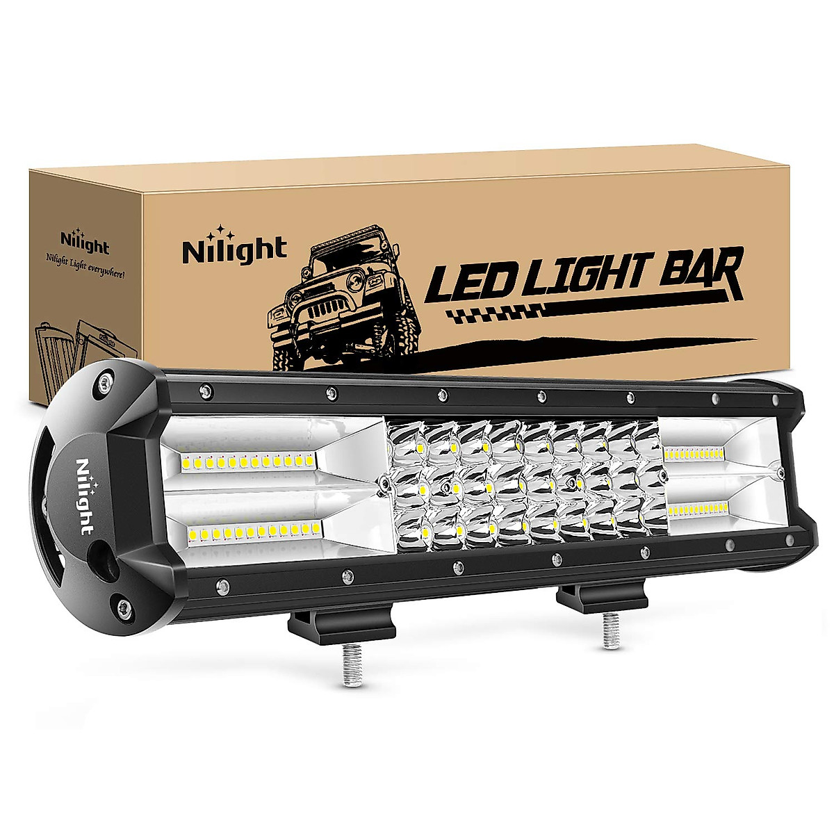Nilight - 18003C-A 15Inch Triple Row Lights 216W 21600LM Flood Spot Combo Beam LED Light Bar Driving Boat Super Bright Led Off Road Trucks