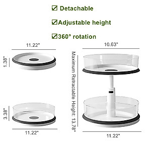 ROYALITA 2 Tier Lazy Susan Organizer for Cabinet, Upgraded 11.5" Clear Lazy Susan Turntable for Table, Detachable 360° Rotating Lazy Susan Spice Storage for Kitchen, Pantry, Refrigerator, Countertop