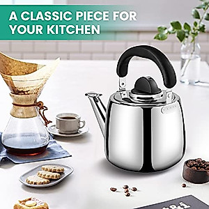 Tea Kettle - 2.5QT Whistling Tea Pots for Stove Top - Food Grade Stainless Steel Teapot - Classic Stovetop Kettle with Universal Base, Cool Grip Bakelite Handle