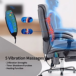 Khservise Reclining Massage Office Chair with Footrest, High Back Ergonomic Office Chair with Heating Function for Home Executive Study