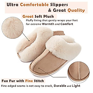 Donpapa Womens Slipper Memory Foam Fluffy Soft Warm Slip On House Slippers,Anti-Skid Cozy Plush for Indoor Outdoor Tan 8.5-9