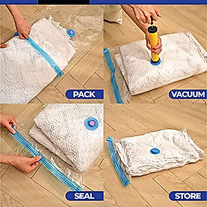 25 Pcs Vacuum Storage Bags-Space Saver Vacuum Storage Bags for Clothes(5 Jumbo, 5 Large, 5 Medium, 5 Small, 5 Roll Up Bags)Storage Bags Vacuum Sealed with Hand Pump for Comforter,Blanket and Bedding