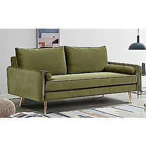 Container Furniture Direct Kent Modern Sofa, European Style Velvet Living Room Furniture with Tapered Legs, Vintage Flair, and Sleek Design, Couch, Olive Green
