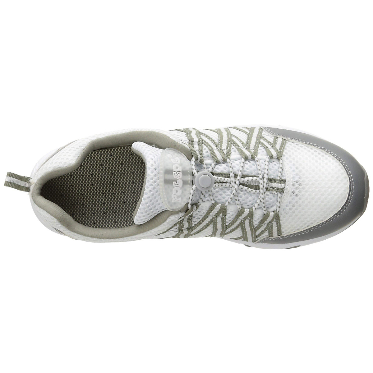 RocSoc Womens Water Dissipating Lightweight Mesh Walking Shoes, Breathable Design with Quick On and Off Laces, Comfort on Uneven Surfaces White/Grey