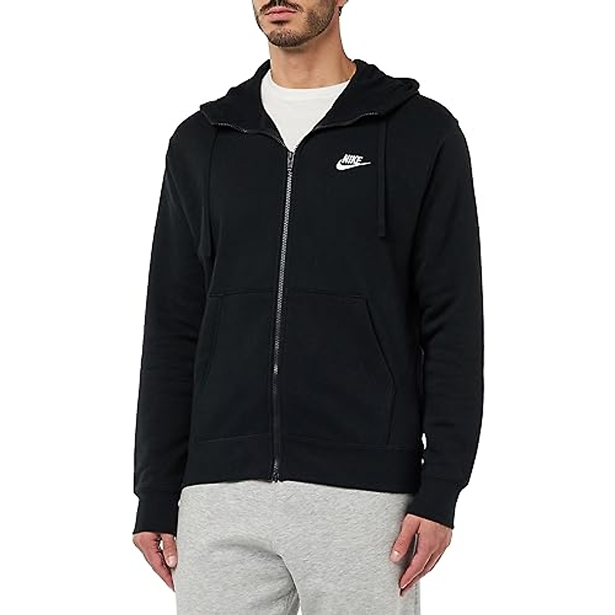 Nike Men's Sportswear Club Fleece Full Zip Hoodie, Fleece Zip-Up Hoodie Men, Black/Black/White, M