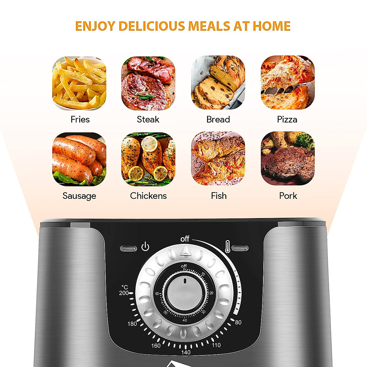 Uten 5.8 Quart Air Fryer, 1700W Hot Oven Oilless Cooker,Non-Stick Fry Basket, Manual Air Fryer with Timer Knob and Temperature Knob, Black