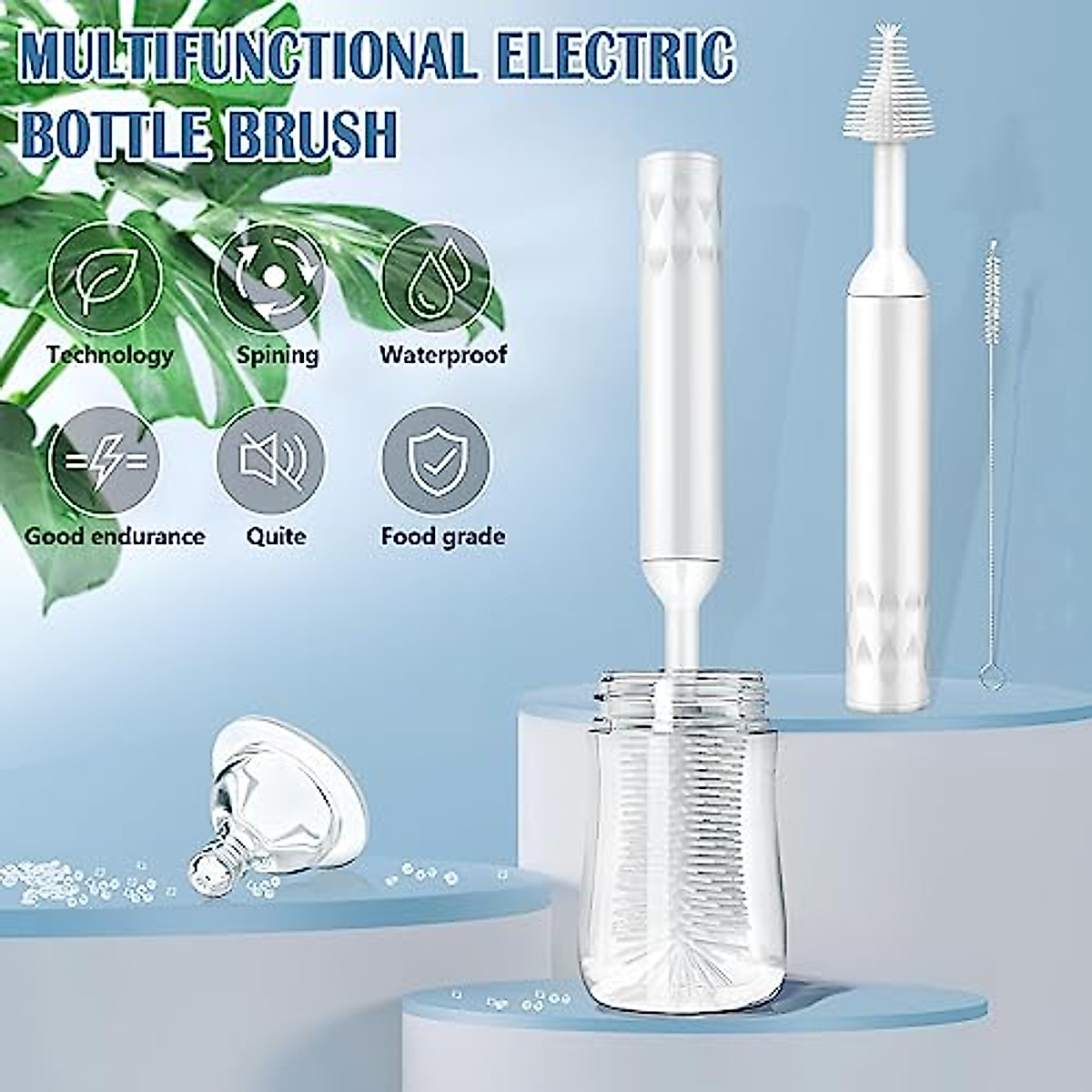 Electric Bottle Brush Set with Baby Bottle Brush Cleaner,Rechargeable Straw Cleaner Brush,Silicone Bottle Brush Kit,for Baby Bottles Pacifiers Straws Travel Bottle Brush Set