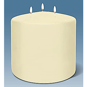 HYOOLA Ivory Three Wick Large Candle - 6 x 6 Inch - Unscented Big Pillar Candles - 146 Hour - European Made