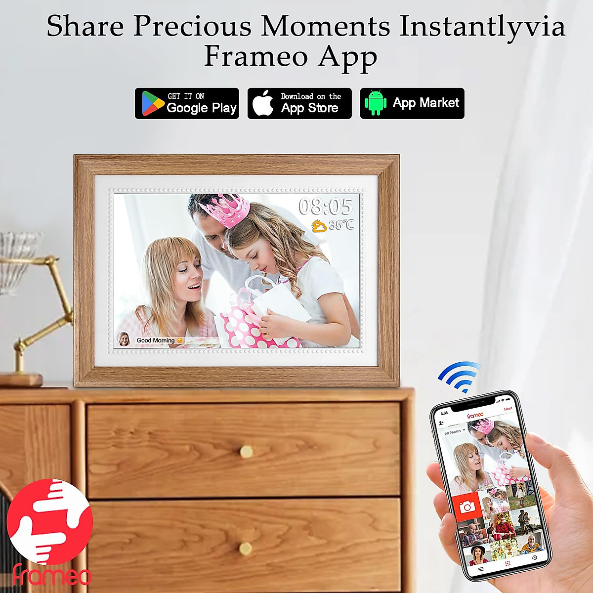 FRAMEO 10.1inch Digital Picture Frame WiFi Smart Digital Photo Frame 1280 * 800 IPS HD Touch Screen, 32GB Memory, auto-Rotate, use “FRAMEO”APP Instantly Shares Photos and Videos-Best Gift