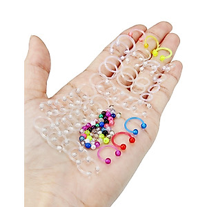 Jenxnjsjo Clear Plastic Silicone 16g 16 Gauge Septum Smiley Daith Helix Earring Retainer Multicolor Flexible Horseshoe Body Piercing Rings Jewelry for Women Men Surgery MRI