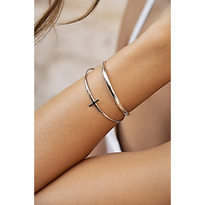 Miabella 925 Sterling Silver Italian Adjustable Sideways Cross Bracelet for Women 7.25-7.5 Inch 18K Gold Plated or Silver Cuff Bangle Bracelet Made in Italy (sterling silver)
