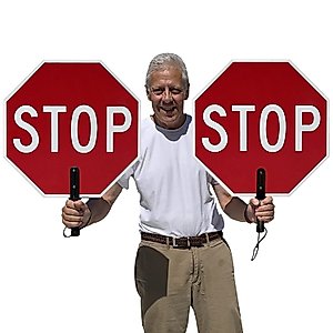 SmartSign Pack of 1, 18 x 18 inch Handheld “STOP - STOP” Paddle Sign with Handle, Double-Sided, 120 mil Aluminum Composite, Engineer Grade Reflective, Red and White