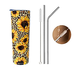 CHIUTUUY 20oz Skinny Tumbler with Lid and Straws, Stainless Steel Vacuum Insulated Double Wall Travel Tumbler Cups for Coffee, Tea, Beverages