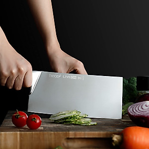 hecef Cleaver Knife 8.2 Inch, Chinese Chef Knife, German Stainless Steel Slicer Cleaver, Vegetable Meat Cutting Knife for Home & Restaurant, Yellow, NSF Certified