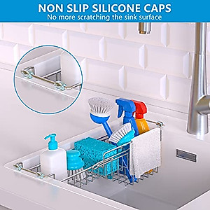 FixOwl Over The Kitchen Sink Caddy Kitchen Sink Organizer Sponge Holder 304 Stainless Steel Expandable Over Sink Rack 12.25" to 17.25"