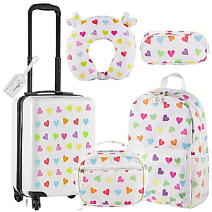 Redbaker 6 Pcs Kids Luggage Set 17 Inch Kids Rolling Luggage Gift for Double Pattern Christmas Kids Suitcase for Girls Boys Kids Suitcase(White,Love Style)