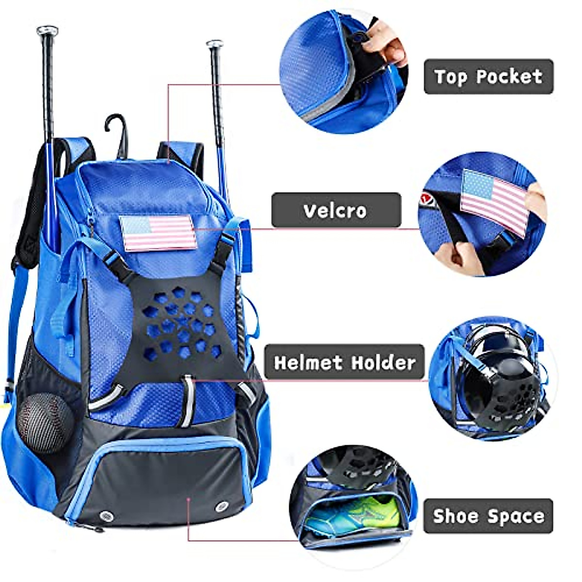 VIGEGARI Youth Baseball Backpack for Boys, Bat Bag, Softball Bag, T-Ball, Softball Equipment & accessories for Bat, Glove Holder, Helmet, Shoes Compartment, Baseball Gifts for Youth and Adults.